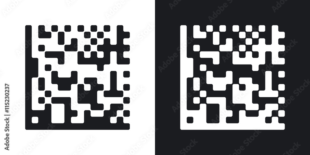 Datamatrix vector icon. Two-tone version on black and white background ...