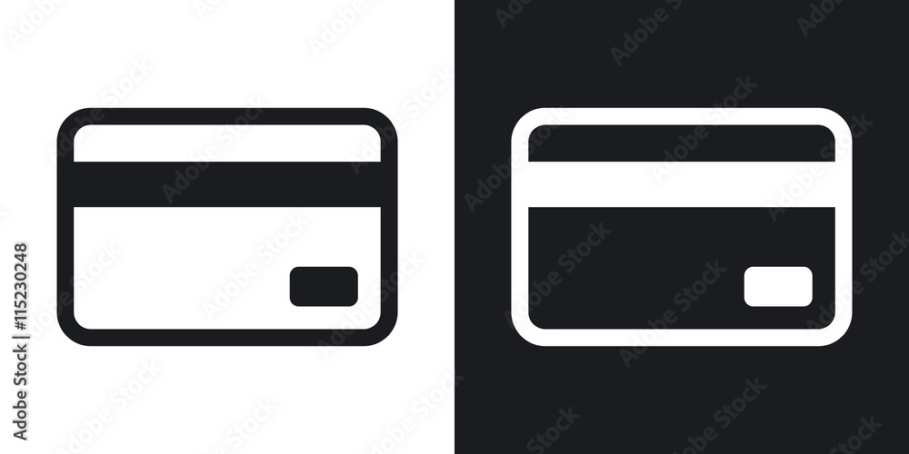 Credit card icon, vector. Two-tone version on black and white ...