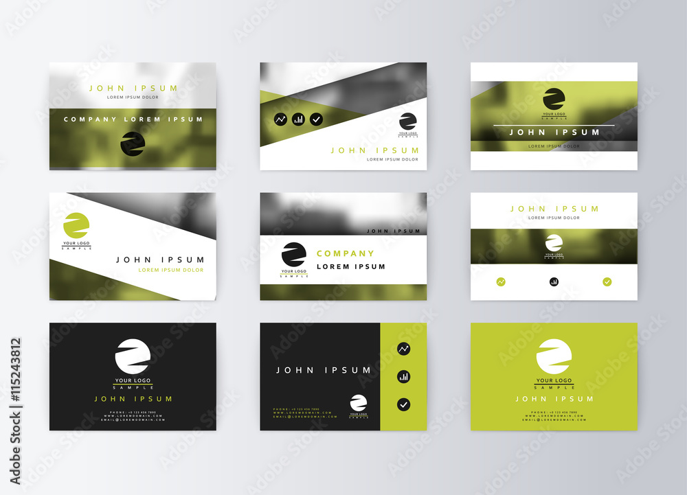 Set of business cards, green background. Template information card ...