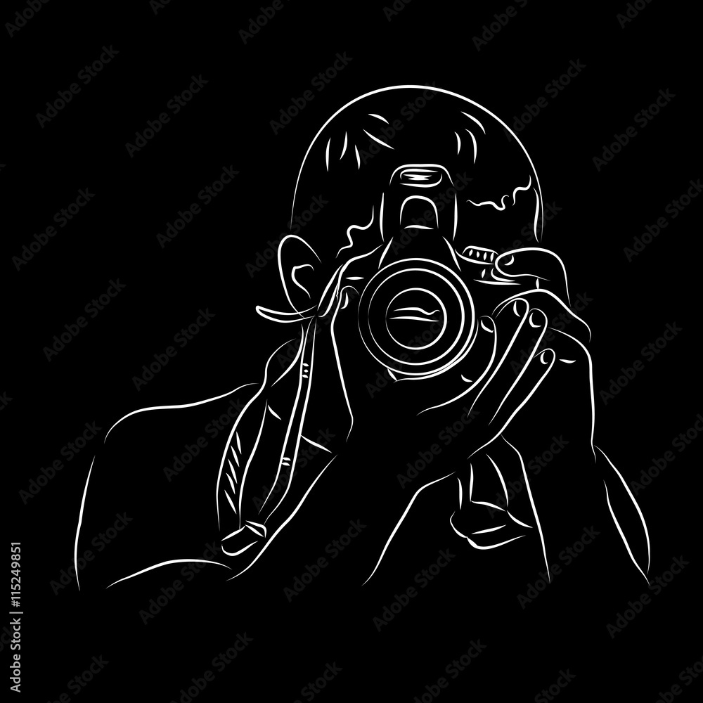 Photographer. A man with a camera in hand. Vector illustration drawn by ...