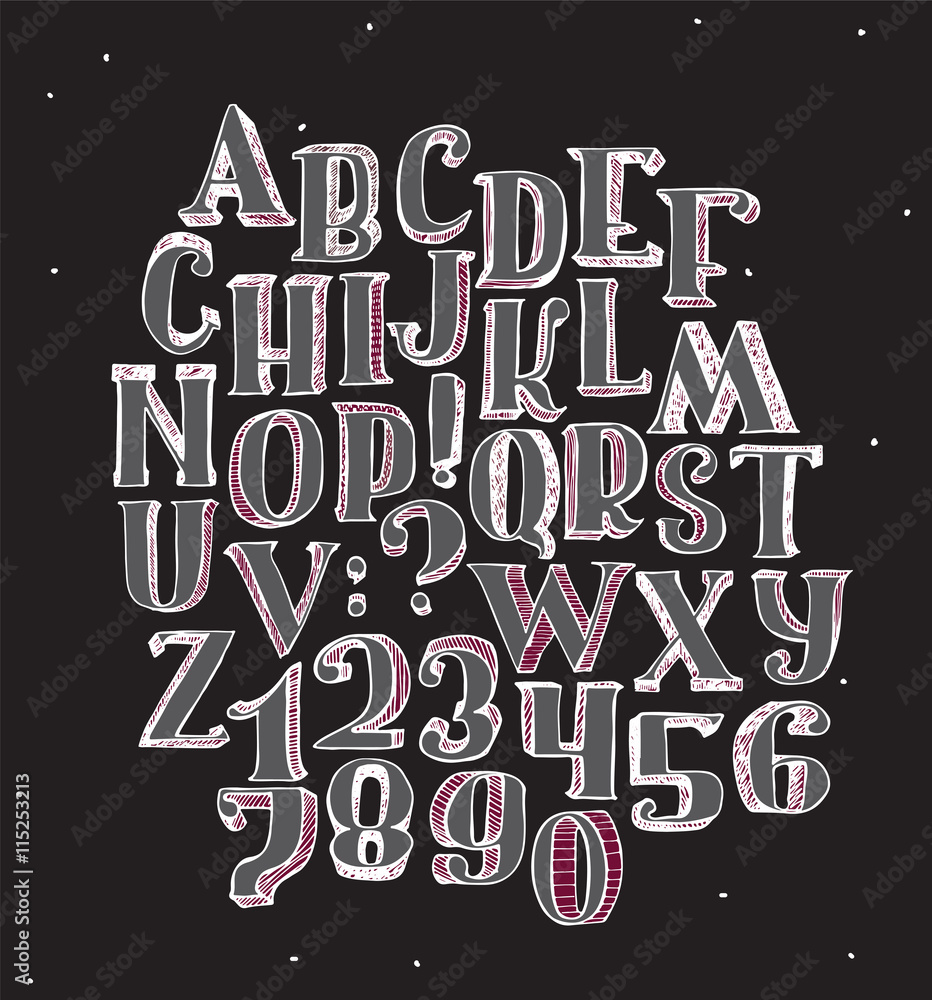 Large collection with handdrawn alphabet with letters sequence from A ...