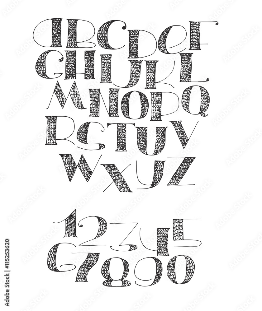 English hand drawn abc from a to z. Capital font made with nib and ...
