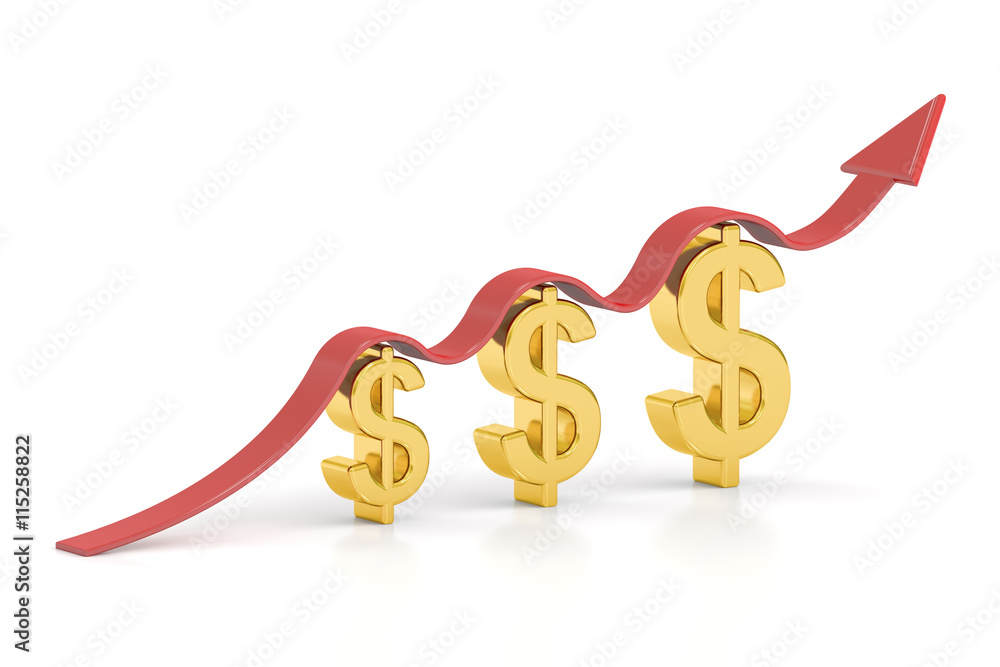 Growth red arrow with symbols of dollar. 3D rendering Stock ...