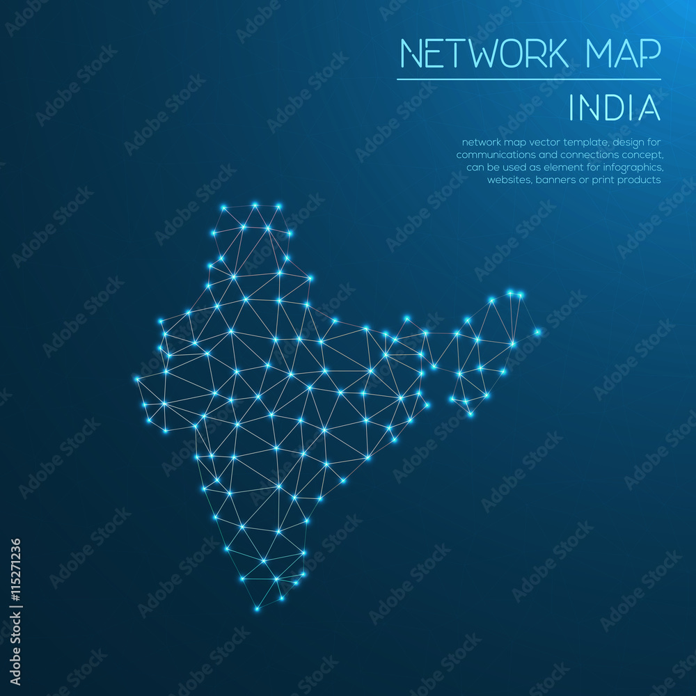 India network map. Abstract polygonal map design. Internet connections ...