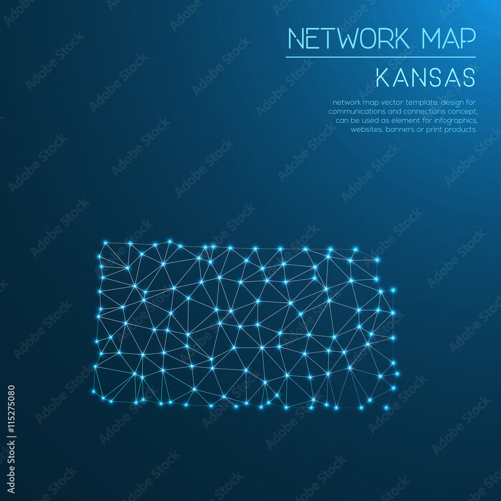 Kansas network map. Abstract polygonal US state map design. Internet ...