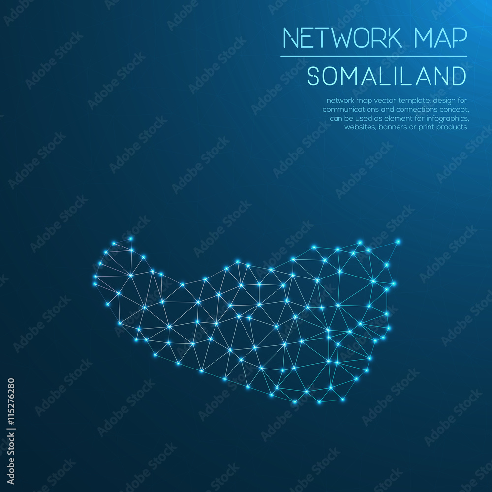 Somaliland network map. Abstract polygonal map design. Internet connections vector illustration ...