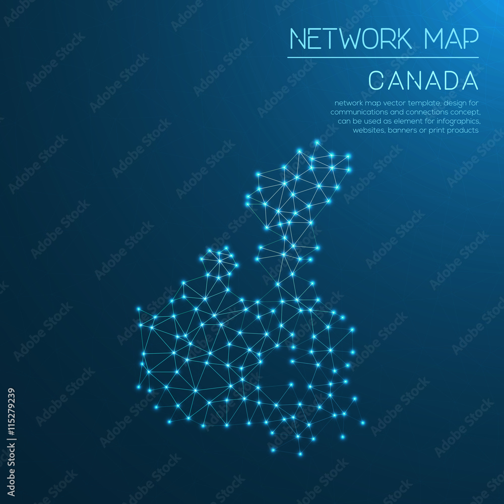 Canada network map. Abstract polygonal map design. Internet connections ...