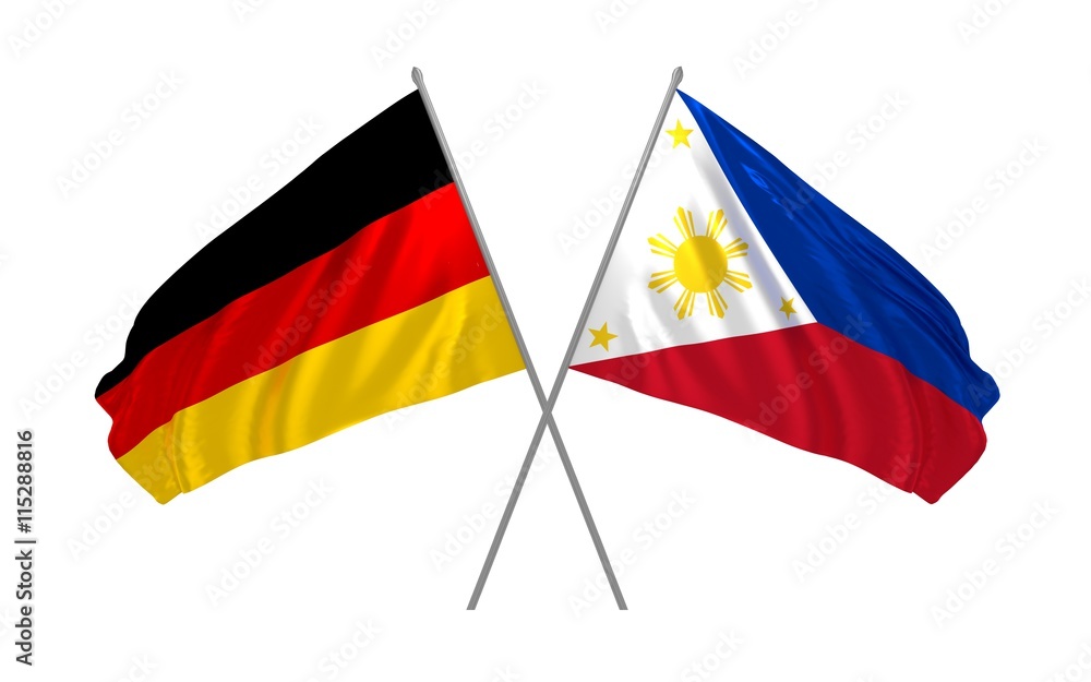 3d illustration of Germany and Philippines flags together waving in the ...
