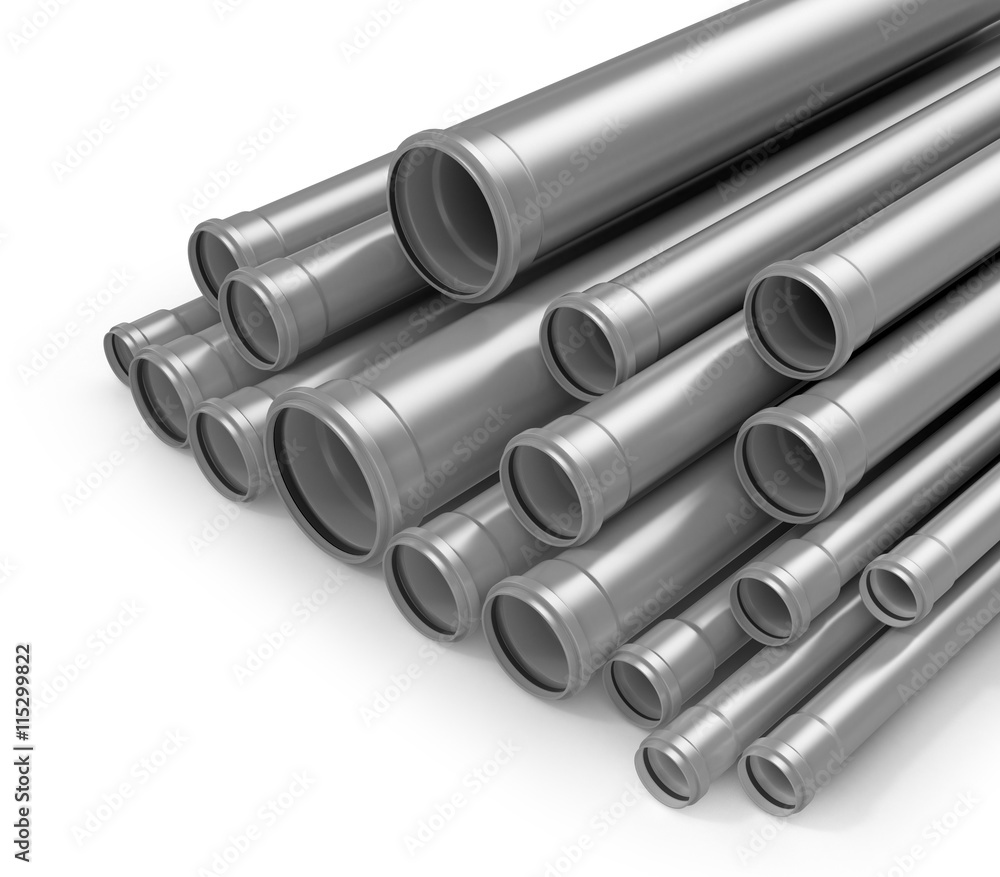 Plastic tubes isolated white background. Polypropylene pipes. 3D Stock ...