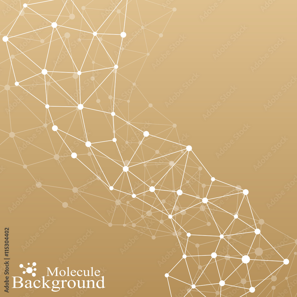 Golden graphic background molecule and communication. Structure ...