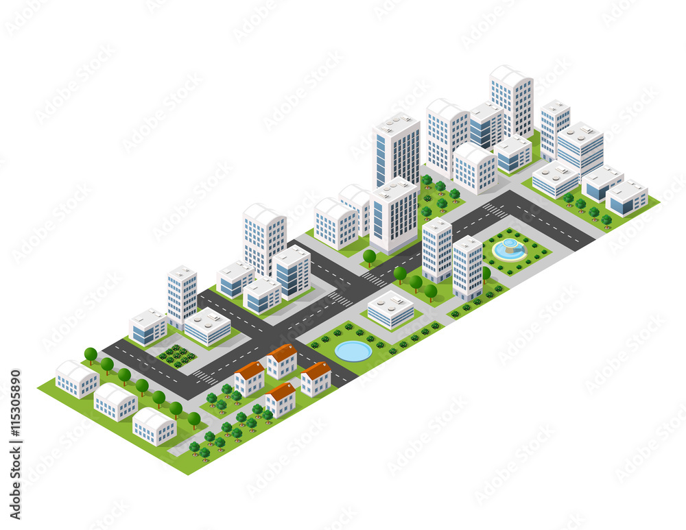 Flat isometric map, landscape city, building skyscraper, picture of the ...