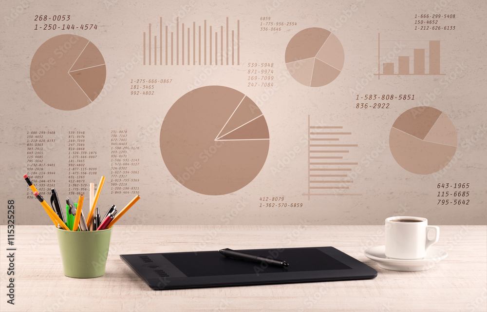 Pie chart graph office desk Stock Photo | Adobe Stock