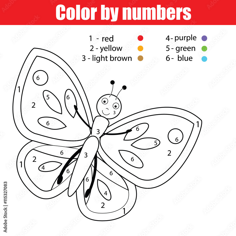 Coloring page with butterfly. Color by numbers educational children ...