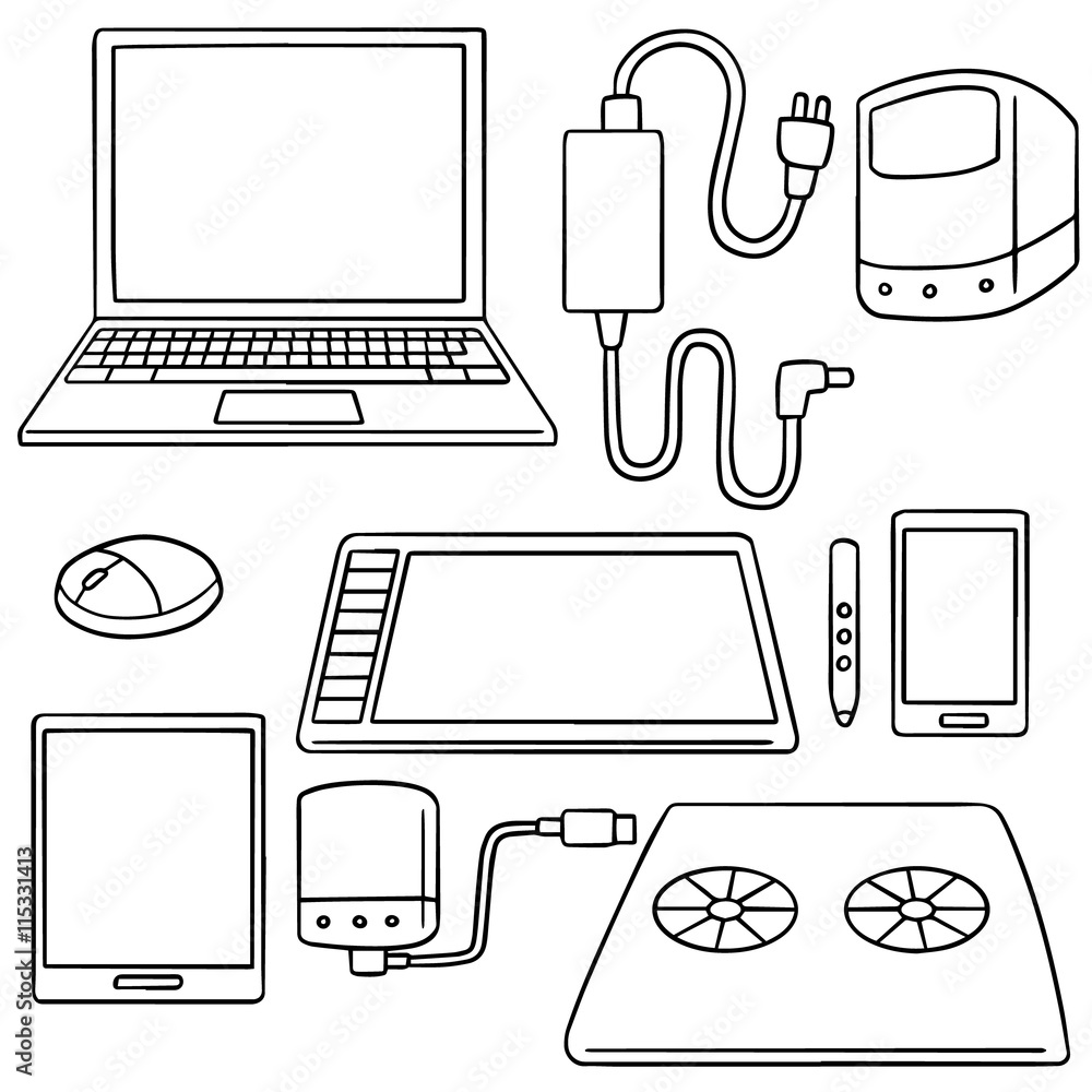 vector set of computer, smart device and computer accessories Stock ...