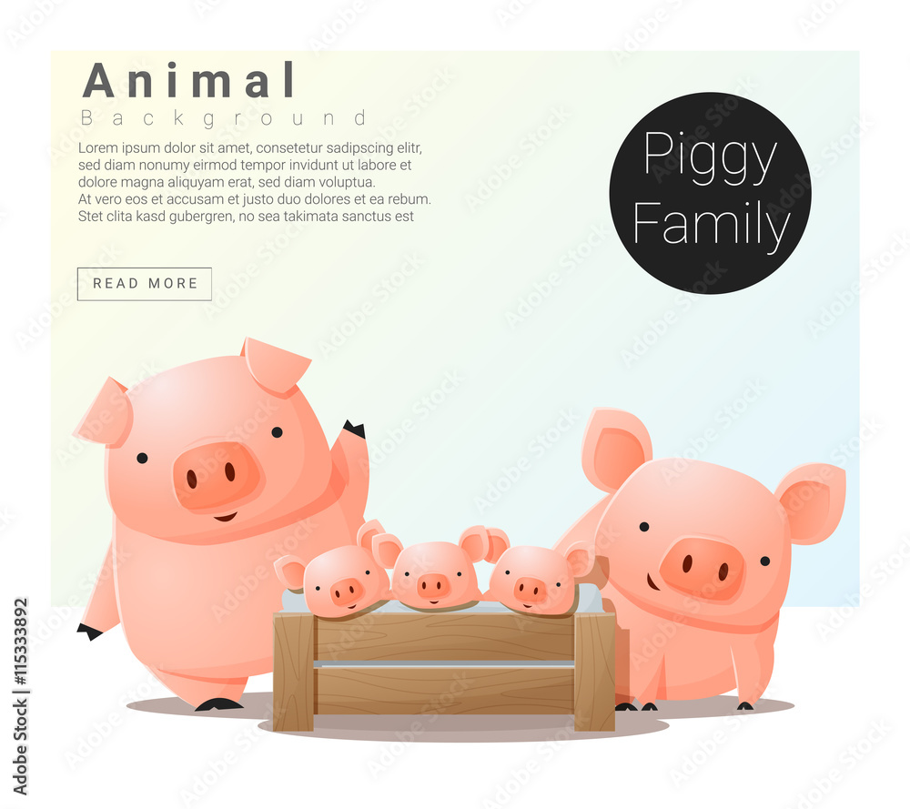Cute animal family background with Pigs , vector , illustration Stock ...