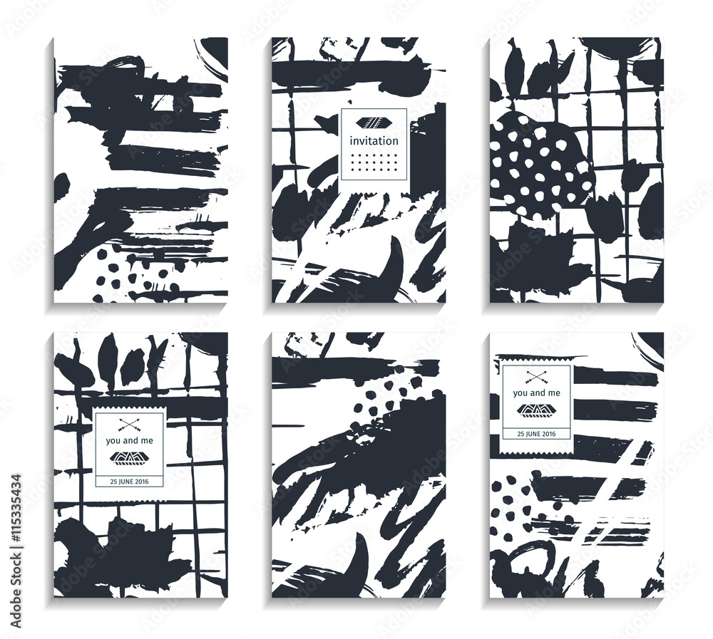 Set of hand drawn cards. Abstract backgrounds. Drawing template for ...