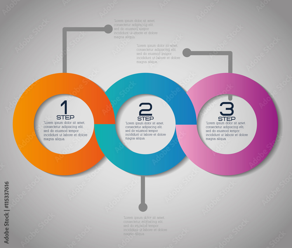 Data and steps represented by multicolored infographics labels icon ...