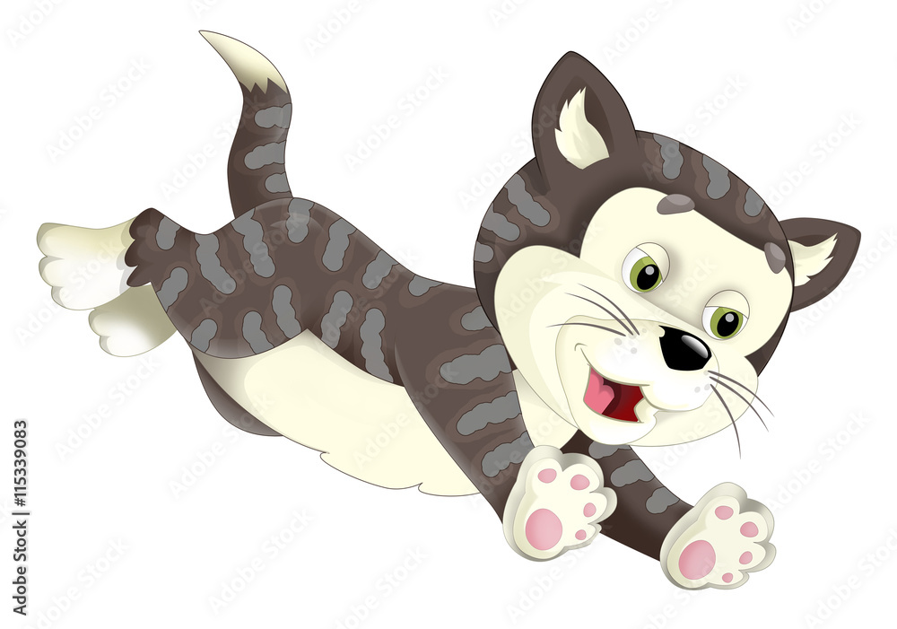 Cartoon happy cat running and jumping - isolated - illustration for ...