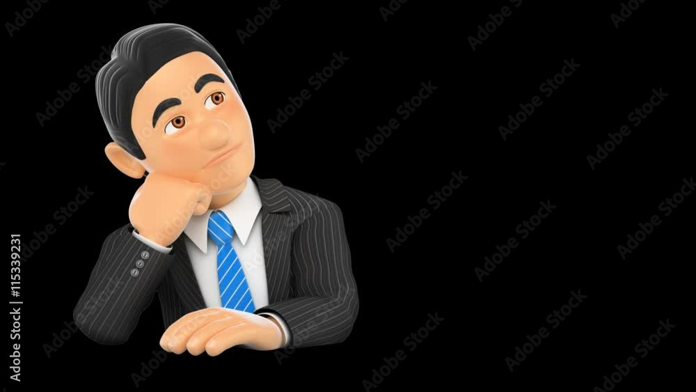 3d footage. Businessman thinking. Loop animation. File format mov ...