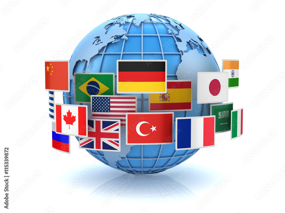 World map and country flags Stock Illustration | Adobe Stock