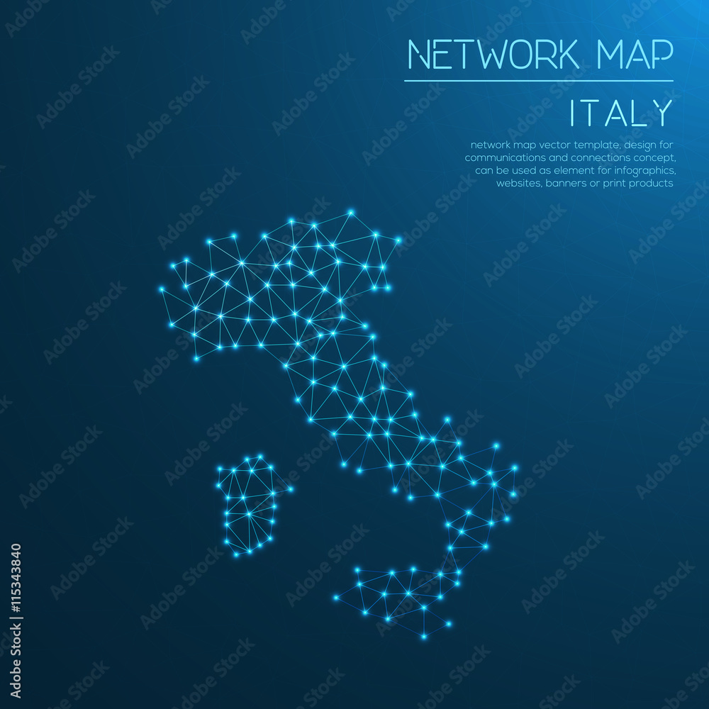 Italy network map. Abstract polygonal map design. Internet connections ...