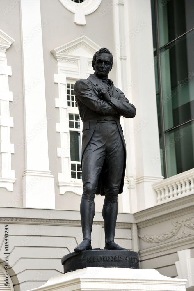 Statue of Sir Stamford Raffles (the founder of the modern Singapore) outside the Victoria ...