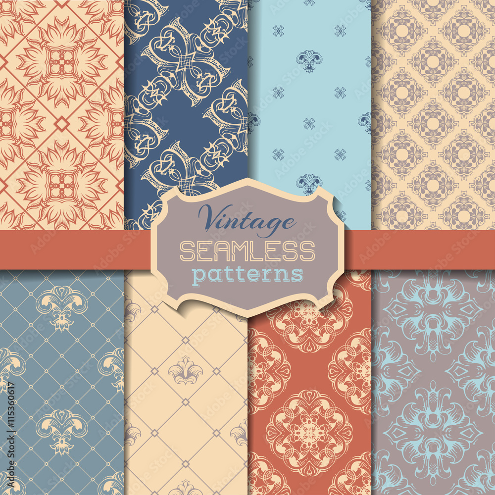 Vector set of vintage seamless patterns. Stock Vector | Adobe Stock