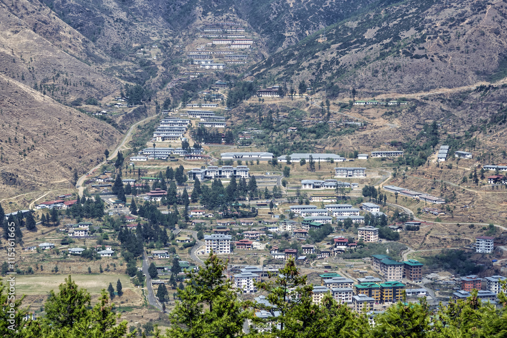 Foto de Aerial view of villages in Thimphu, Bhutan - Thimphu is the capital and largest city of ...