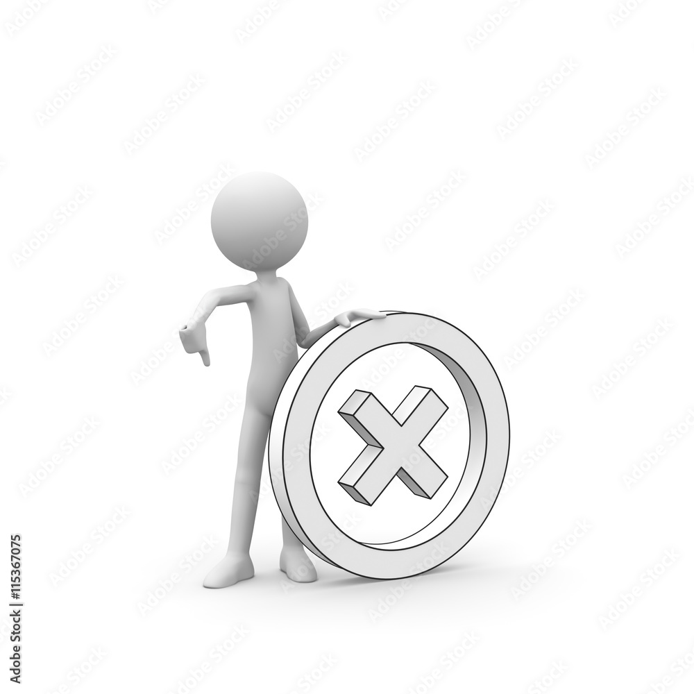 3D Cartoon Karakter - Weißes kleines 3D Männchen mit Daumen nach unten ...