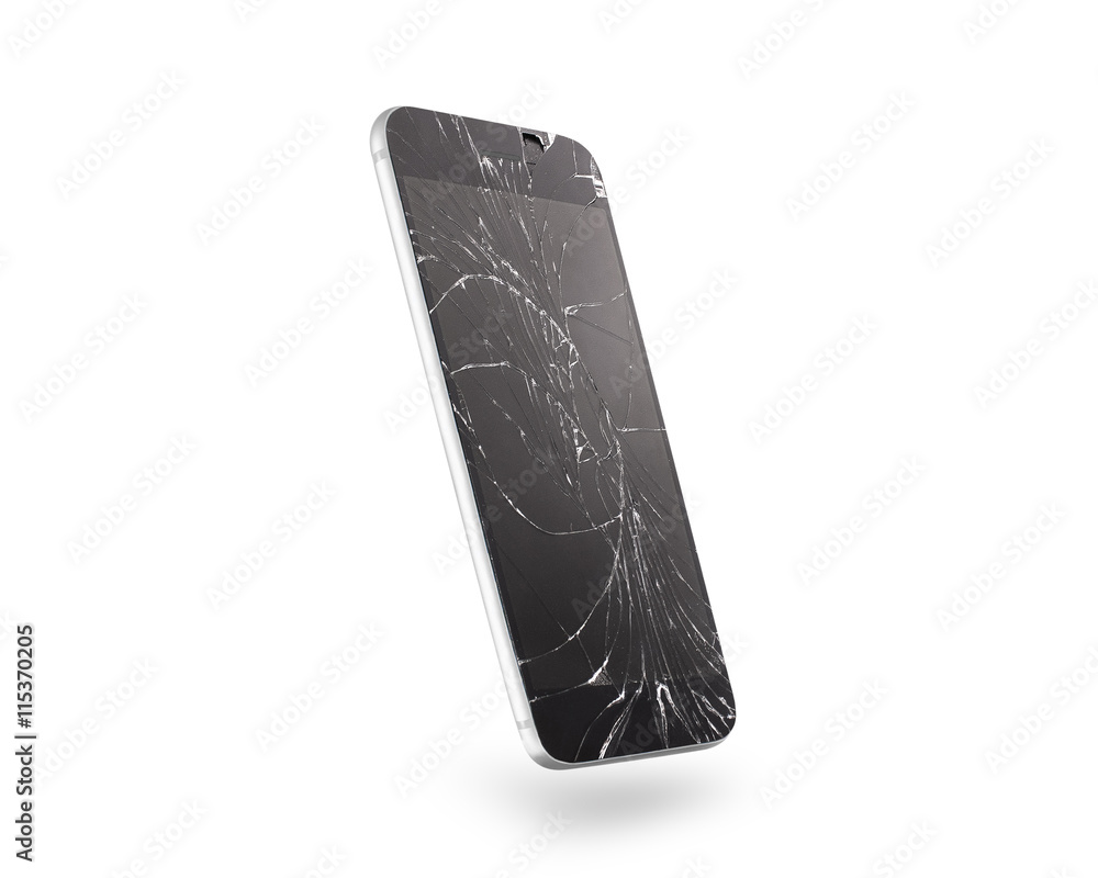 Broken mobile phone screen, side view, isolated, clipping path ...