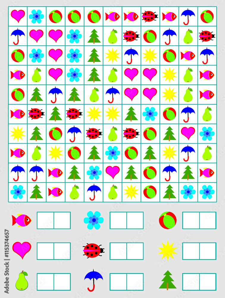 Exercises for children - needs to count all the objects and draw the ...