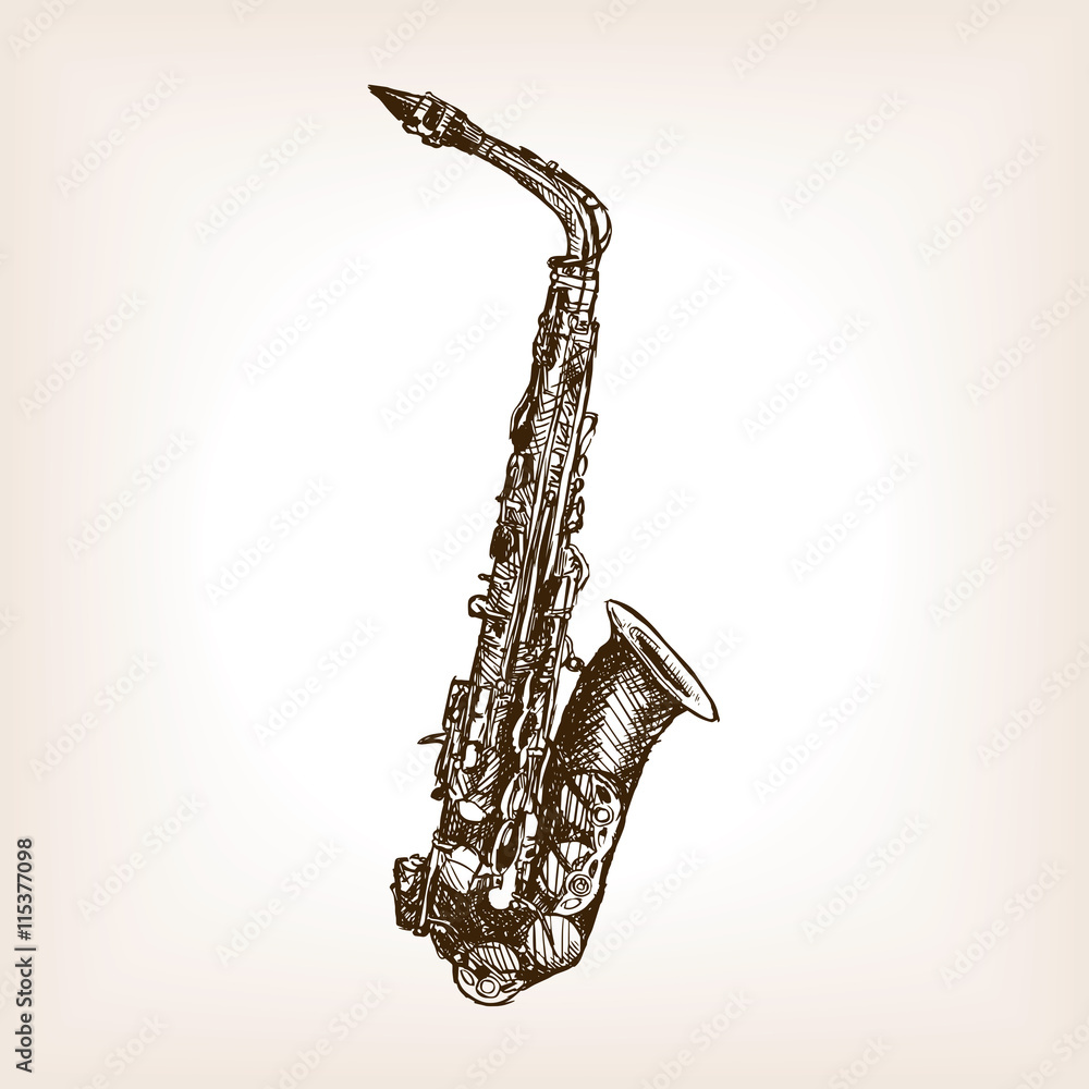 Saxophone hand drawn sketch style vector vector de Stock | Adobe Stock