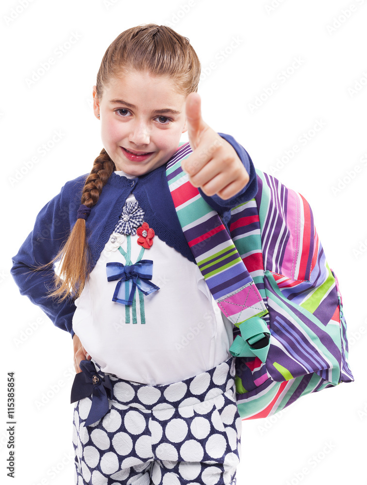 Cute student girl thumbs up on white background Stock Photo | Adobe Stock