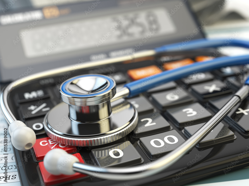 Health care costs concept. Stethoscope and calculator of medica Stock ...