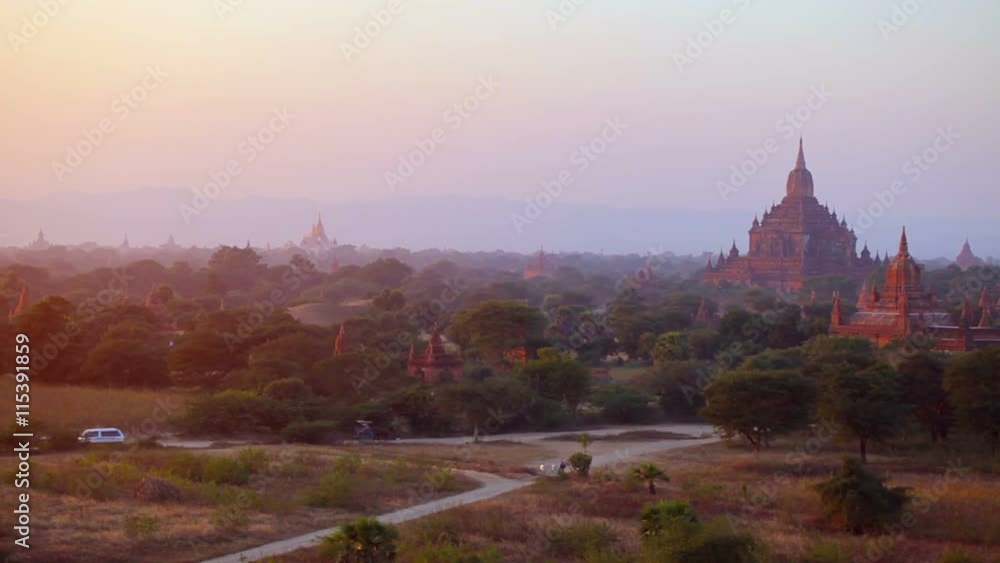 Panoramic clip of Bagan, Myanmar, an ancient, Burmese city and ...