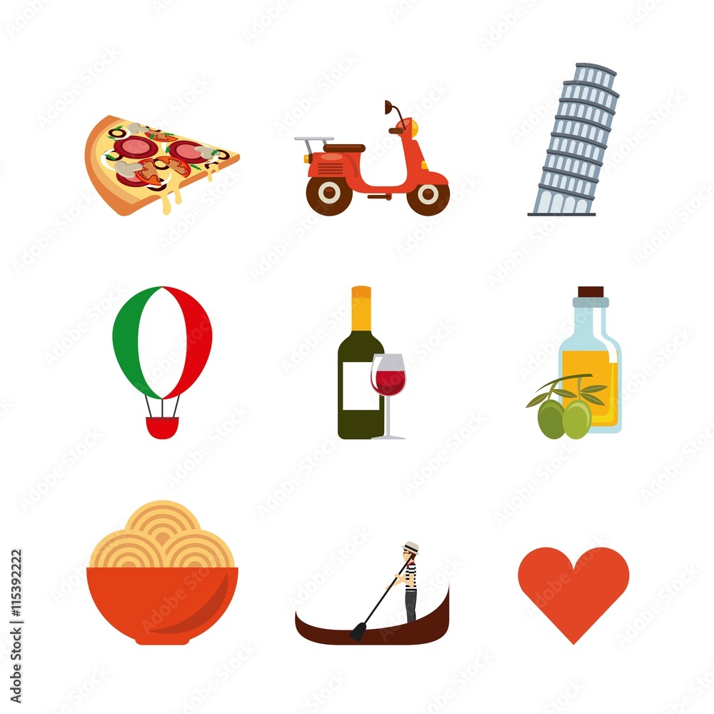 landmarks icon set. Italy culture design. Vector graphic Stock Vector ...