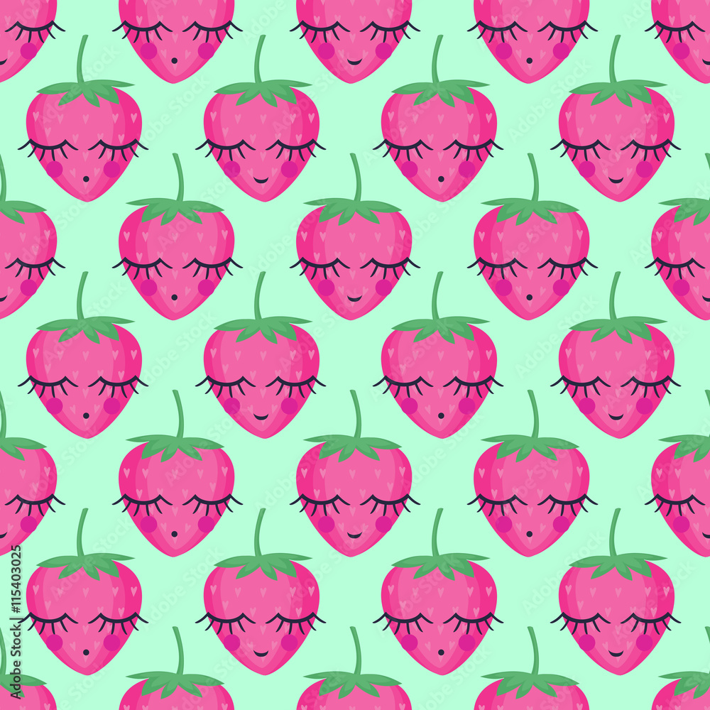 Seamless background with smiling sleeping strawberries. Cute vector ...