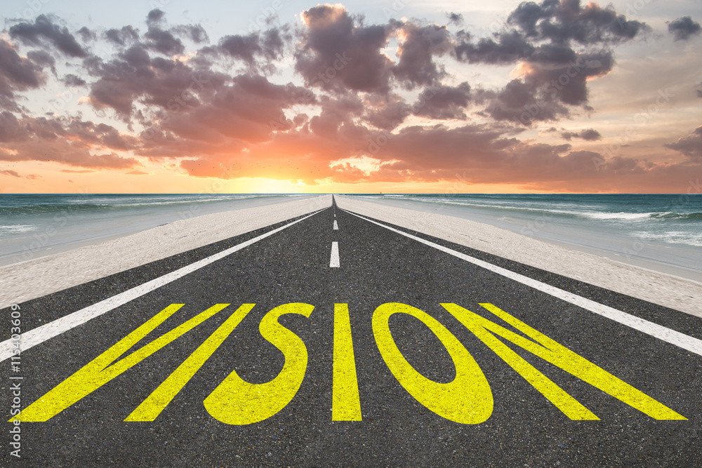 Vision text on highway inspirational background Stock Photo | Adobe Stock
