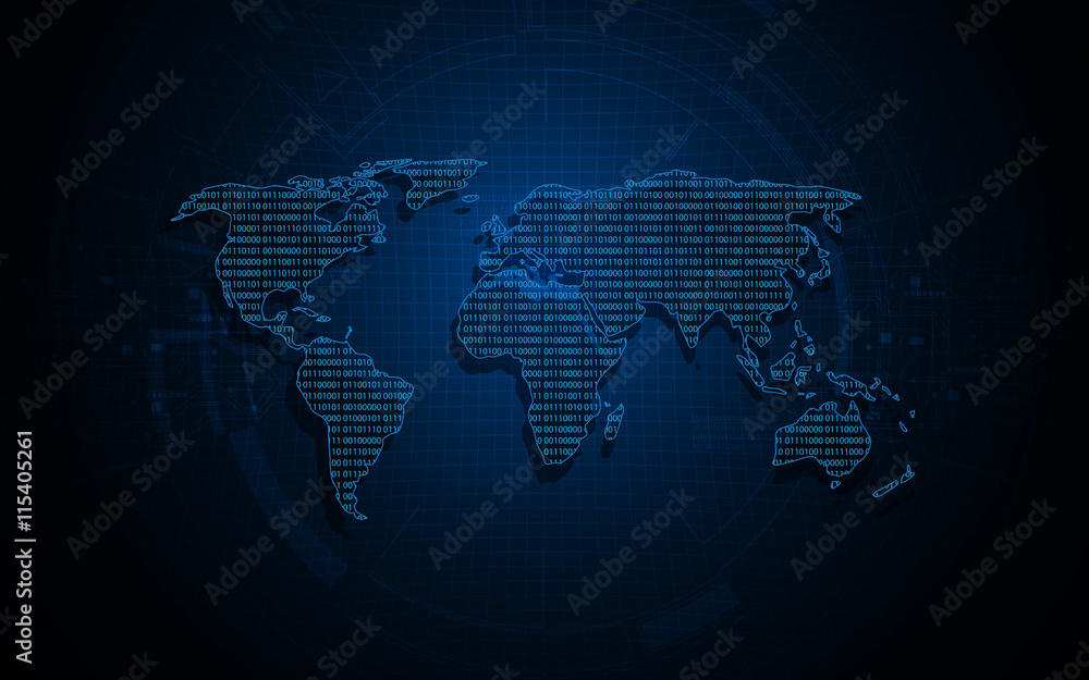 world map digital binary matrix code design background Stock ...