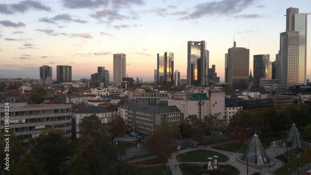 Sun setting over popular city of European travel destination of ...