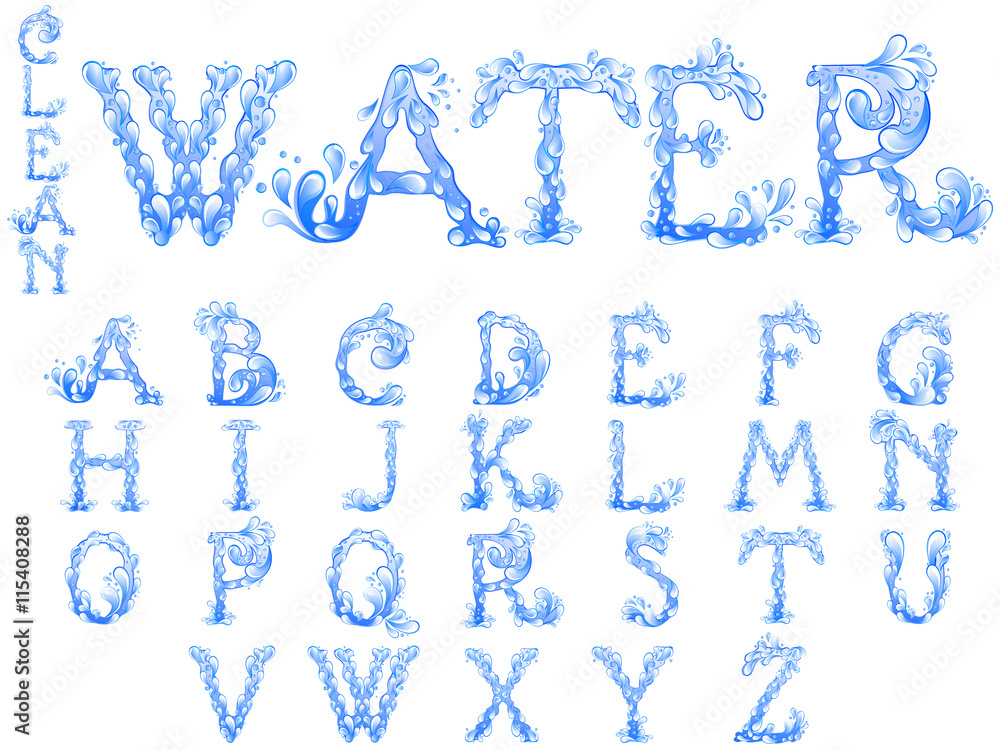 Water splash letters font Stock Vector | Adobe Stock
