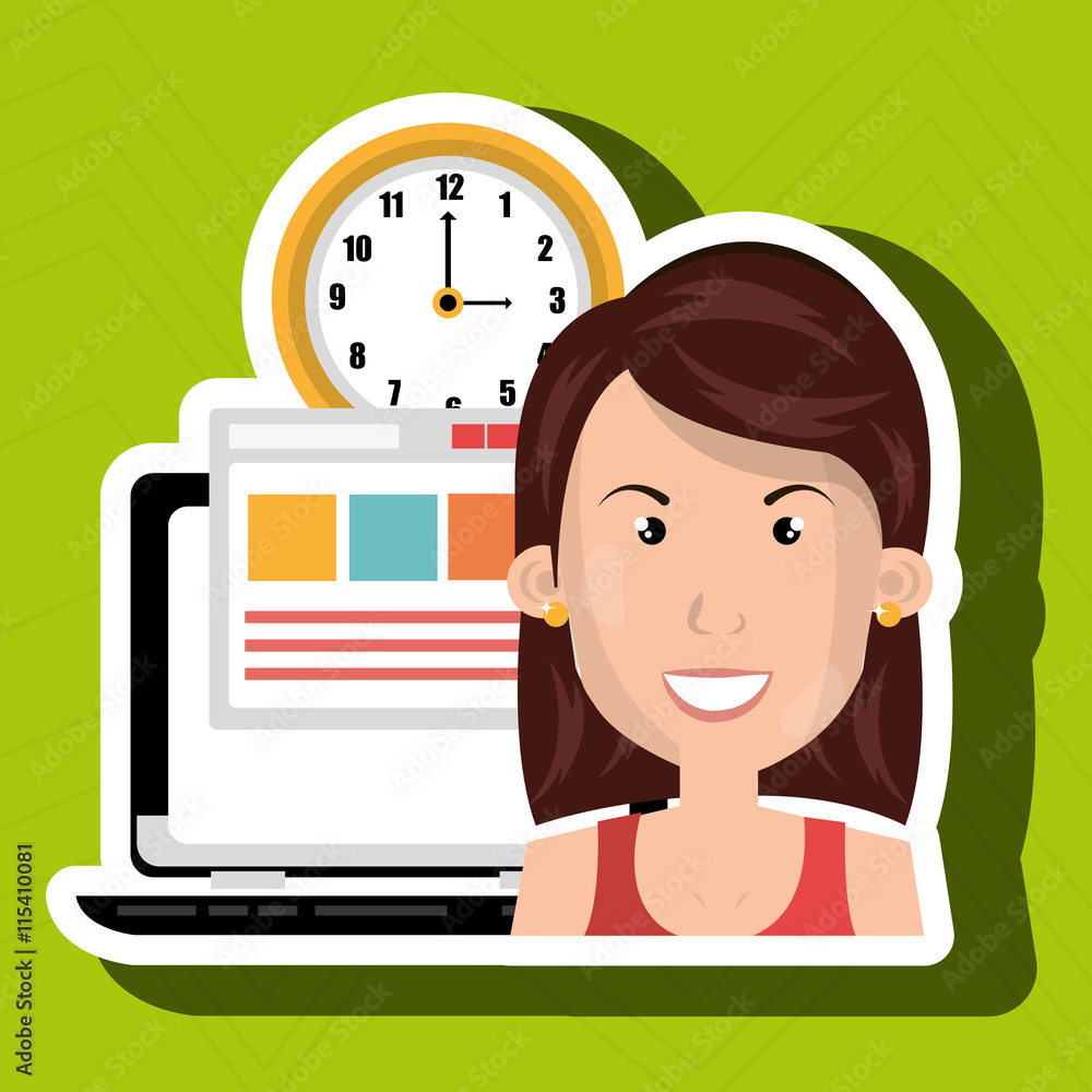 woman and computer isolated icon design, vector illustration graphic ...