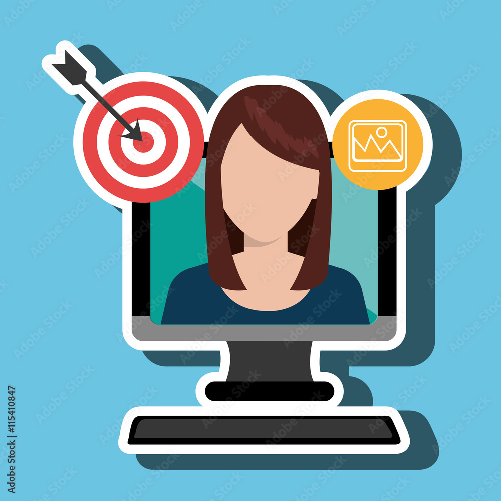 Vettoriale Stock woman with computer isolated icon design, vector ...