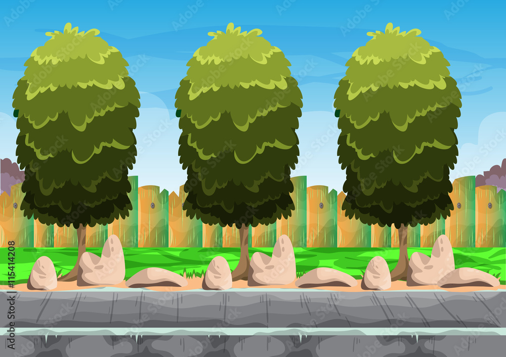 cartoon vector landscape with separated layers for game and animation ...