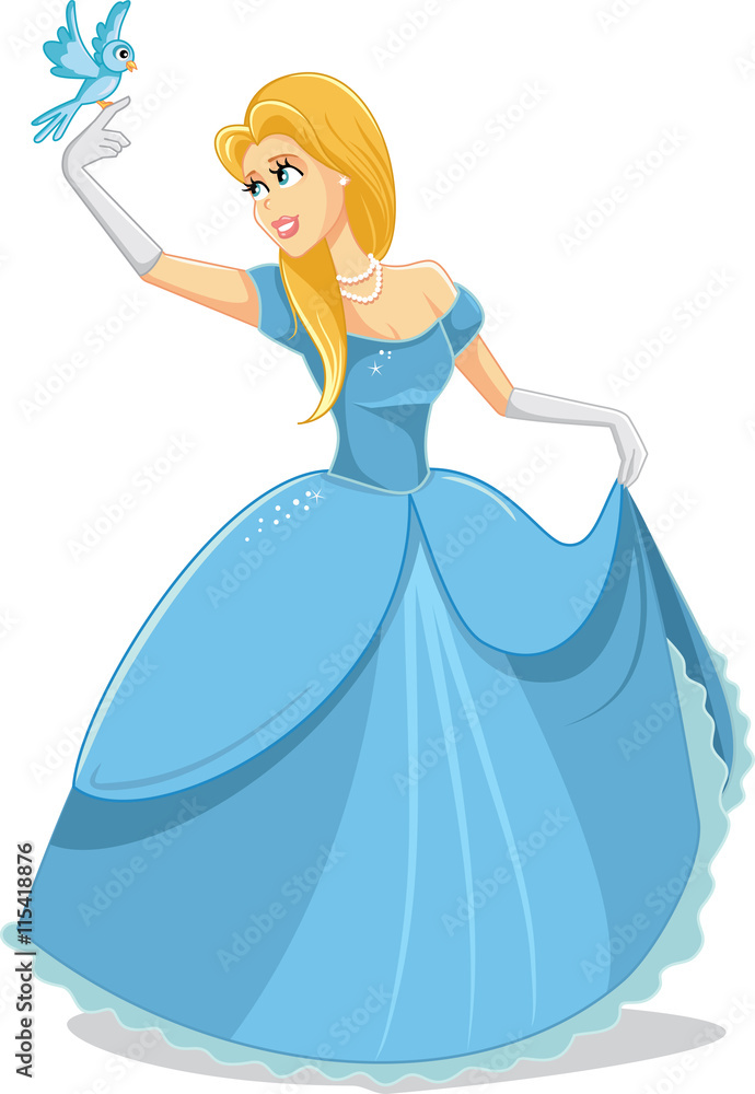Beautiful Princess with Magic Bird Vector Illustration Stock Vector ...