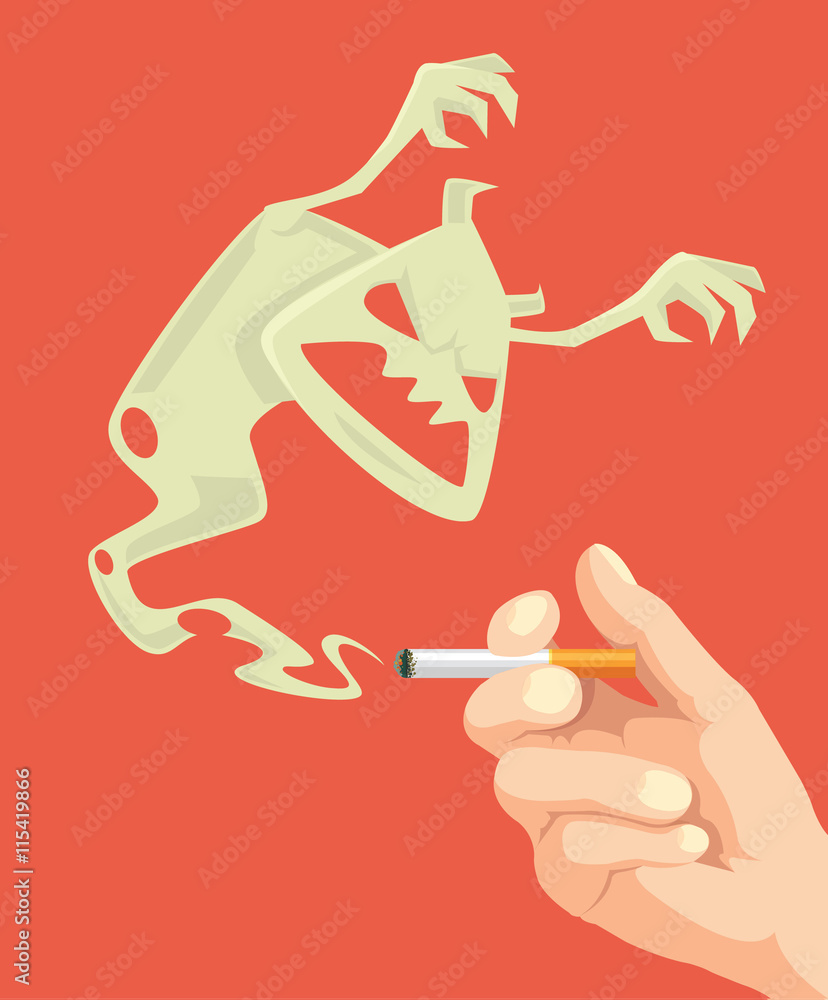 Hand hold cigarette. Cigarette monster attacks. Vector flat cartoon ...
