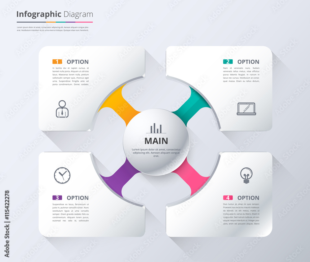 Diagram and infographic template used sample content. 4 choice i Stock ...