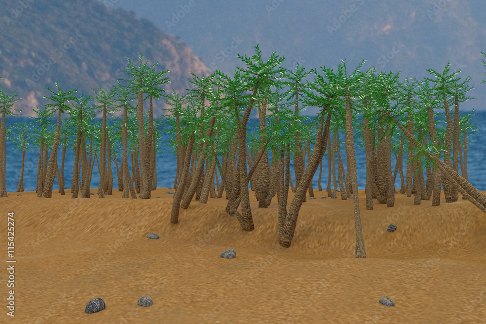 3D rendering of low poly beach scene Stock Illustration | Adobe Stock