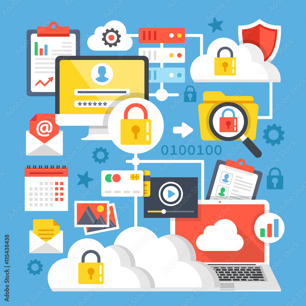 Cloud computing, cloud storage flat design concepts. Modern graphic ...