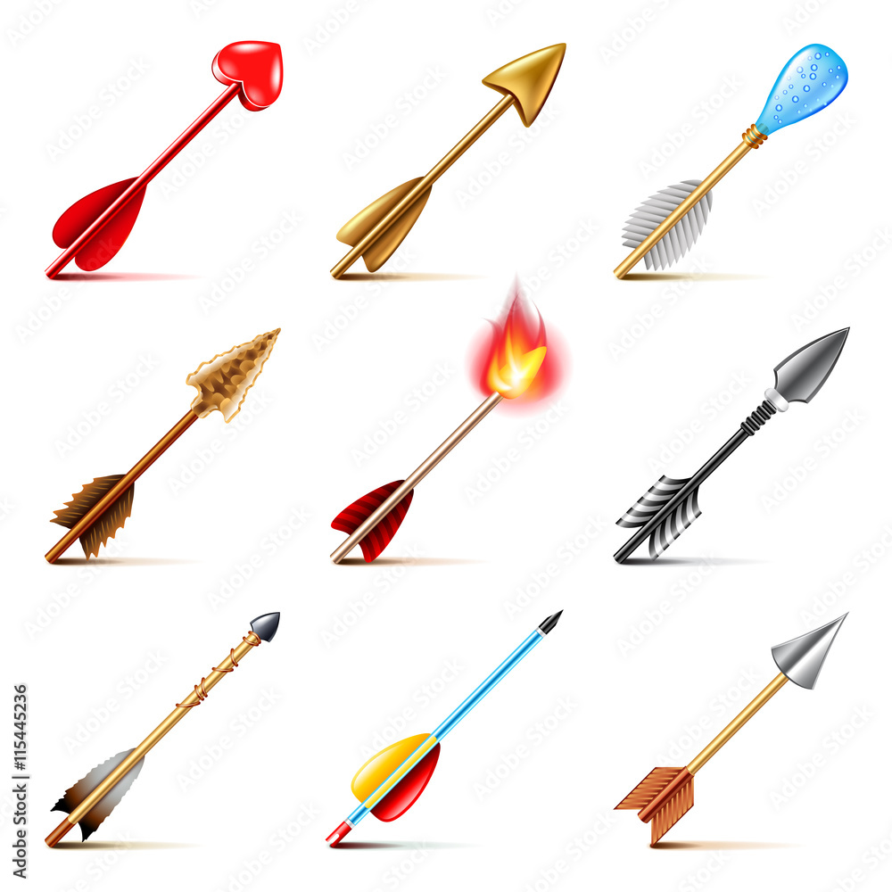 Bow arrows icons vector set Stock Vector | Adobe Stock